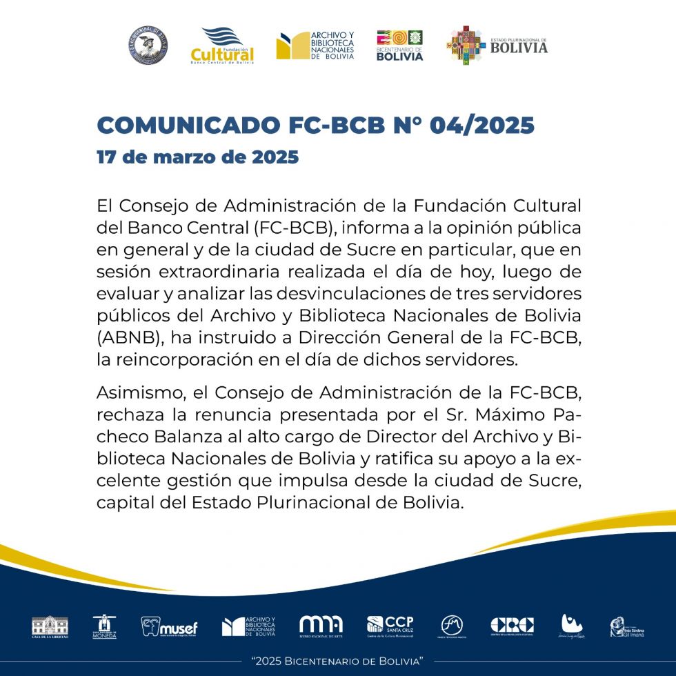 FC-BCB oficializa la restitución de los funcionarios del ABNB y ...